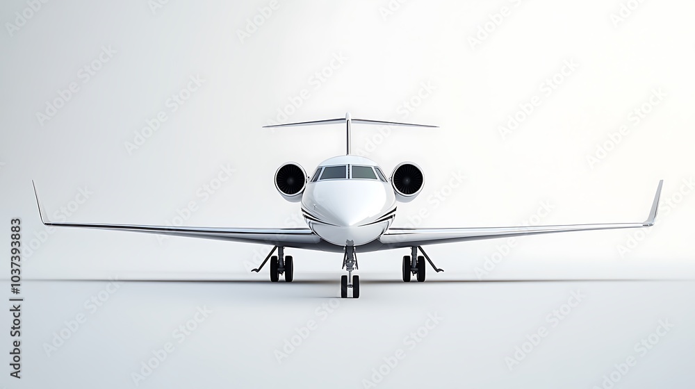 Airplane with extended flaps, captured against a pure white background ...