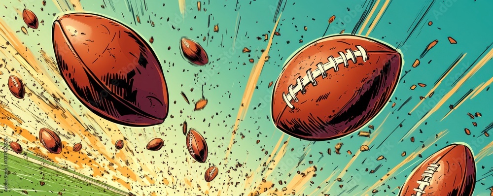 Dynamic American football illustration in comic book style with vibrant ...