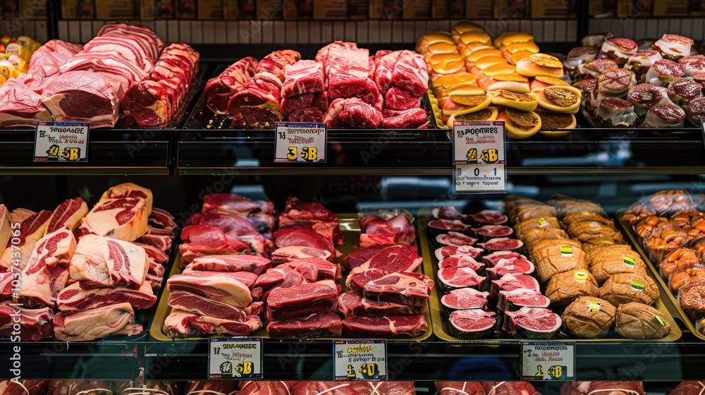 Assorted Cuts of Fresh Meat and Poultry Displayed in a Butcher Shop ...