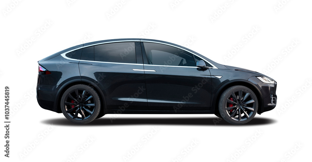Tesla Model X car with black color side view isolated on white ...