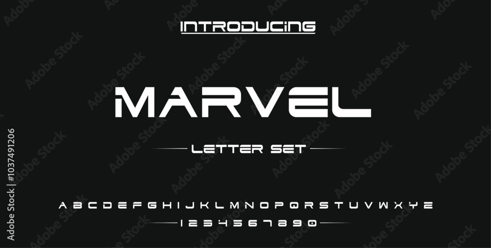 MARVEL, Sports minimal tech font letter set. Luxury vector typeface for ...