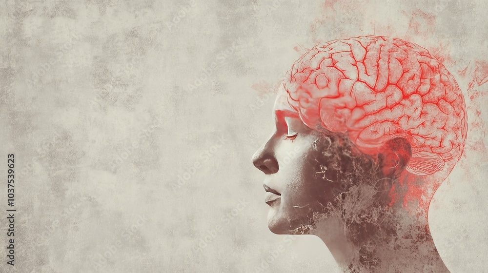 Gray outline of a head with red pain areas on the forehead, side, and ...