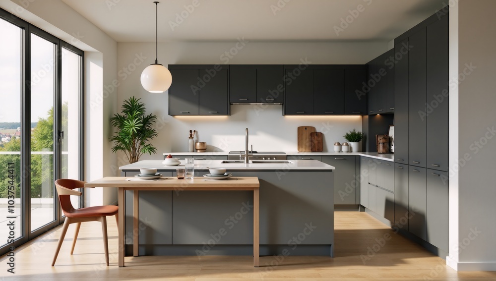 Kitchen mock-up showcases an indoor scene featuring a home kitchen ...