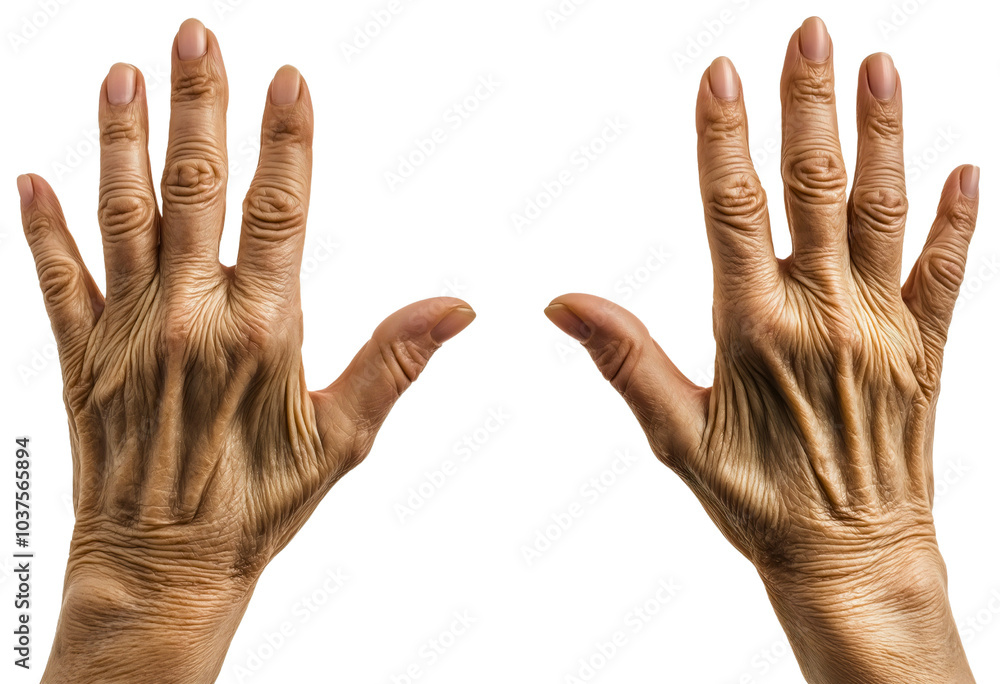 Senior woman wrinkled hand, old lady shows signs of aging, isolated ...