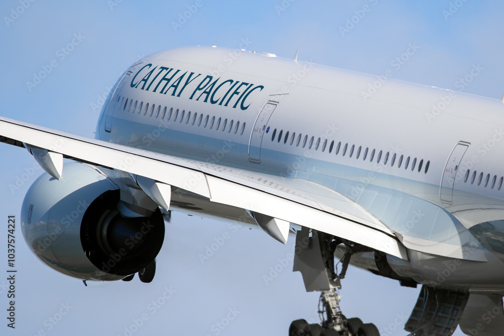 Cathay Pacific Airbus A350 passenger plane taking off from Schiphol ...