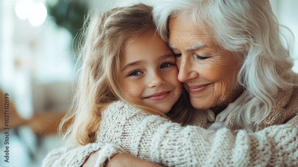 A heartwarming image of a grandmother and granddaughter embracing ...