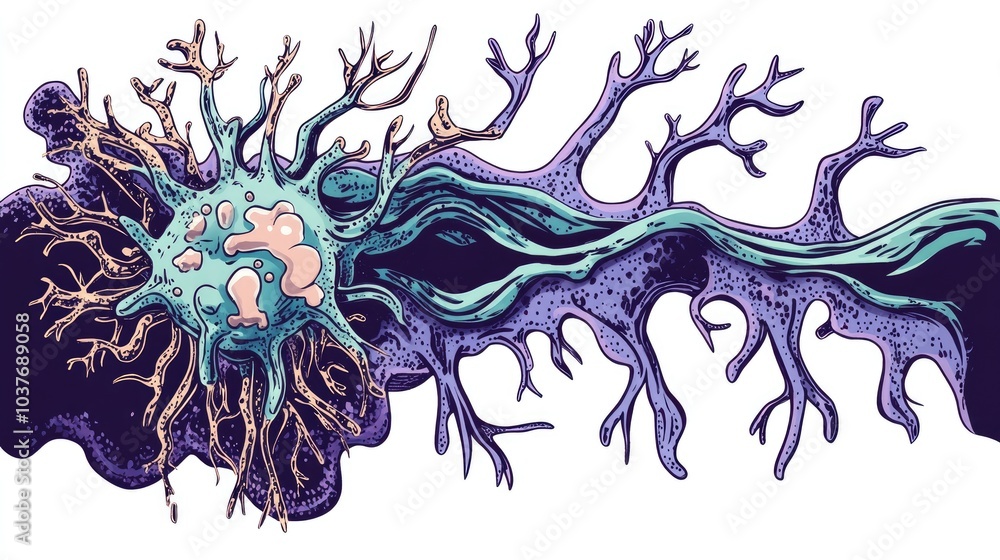 2D cartoon illustration depicting the anatomy of a neuron in a doodle ...