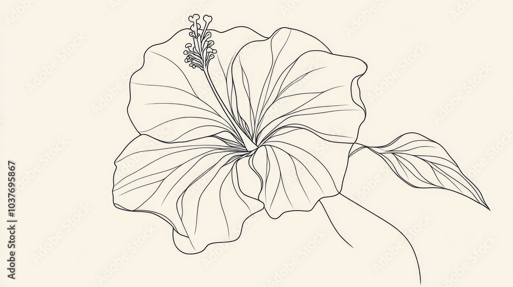 One continuous line drawing of a hibiscus flower Simple outline ...