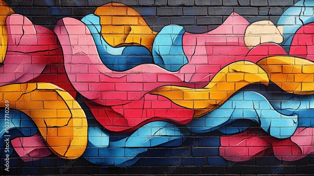 Abstract, colorful graffiti background with urban street art and wild style elements. Graffiti ...