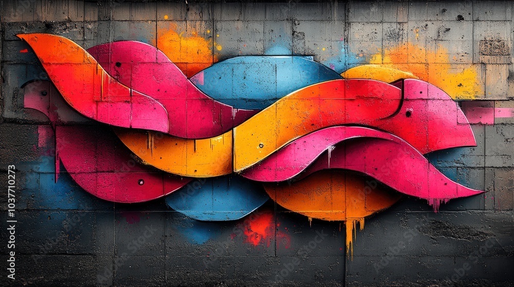 Abstract, colorful graffiti background with urban street art and wild style elements. Graffiti ...