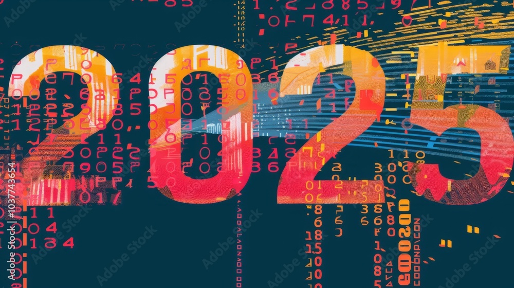 Digital Fusion Design: The four numbers "2025" are fused together with ...