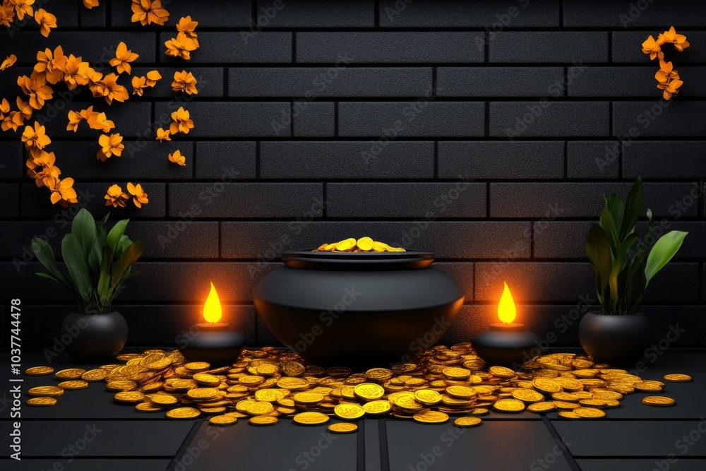 Pixel art of a traditional Dhanteras Puja, with tiny flickering diyas ...