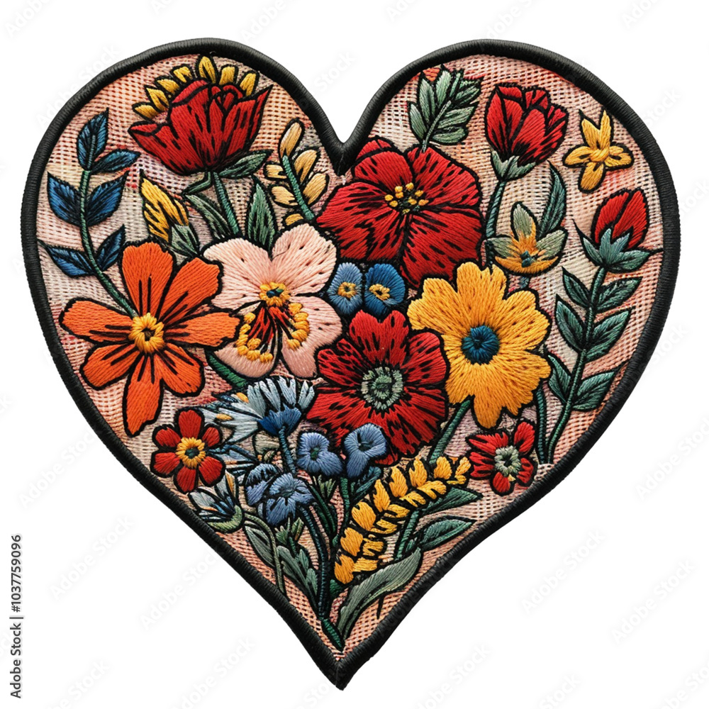 heart embroidered patch badge on isolated transparent background.png ...