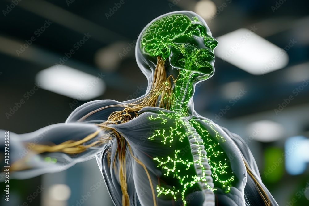 Lymphatic system, hyper-realistically rendered in a 3D human anatomical ...