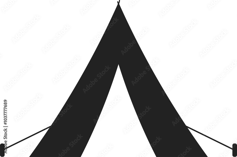 Isolated pictogram camp tend, camping triangle black sign, outdoor ...