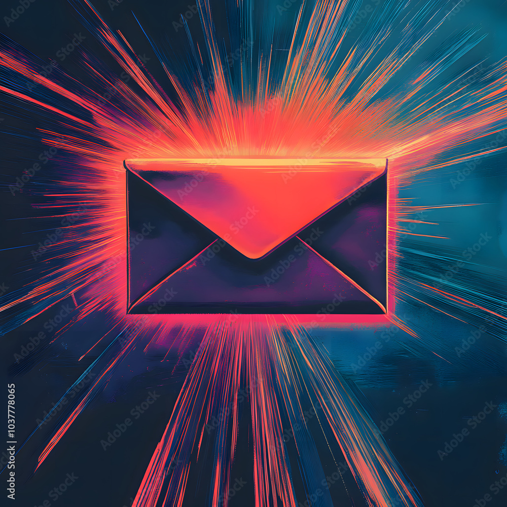A dynamic graphic illustration of an envelope glowing with energy ...