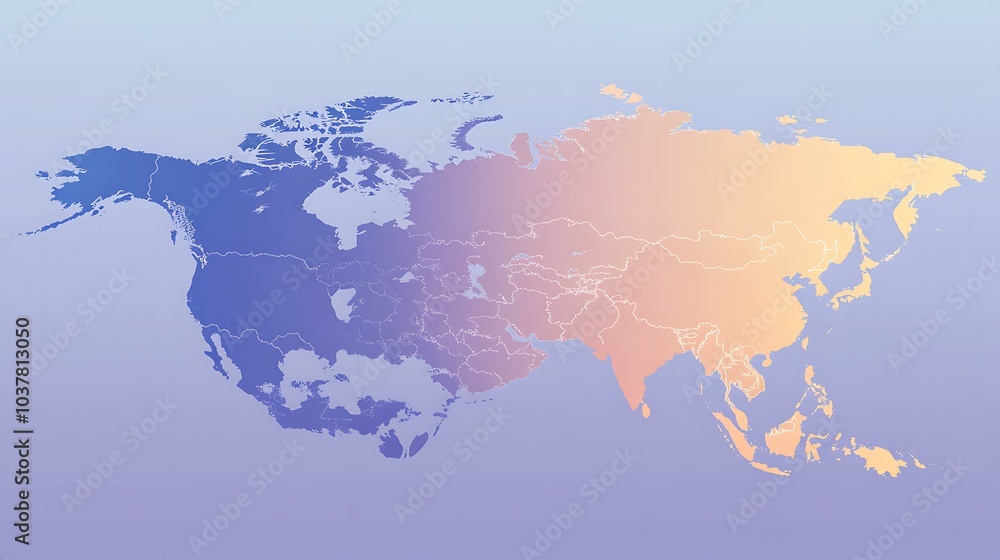 A modern map of Asia with soft gradients and minimal details ...