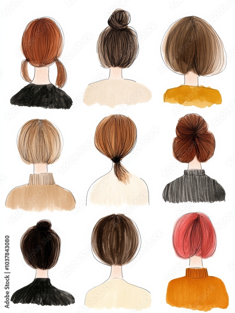 A minimalist poster featuring simple bun hairstyles for all hair ...