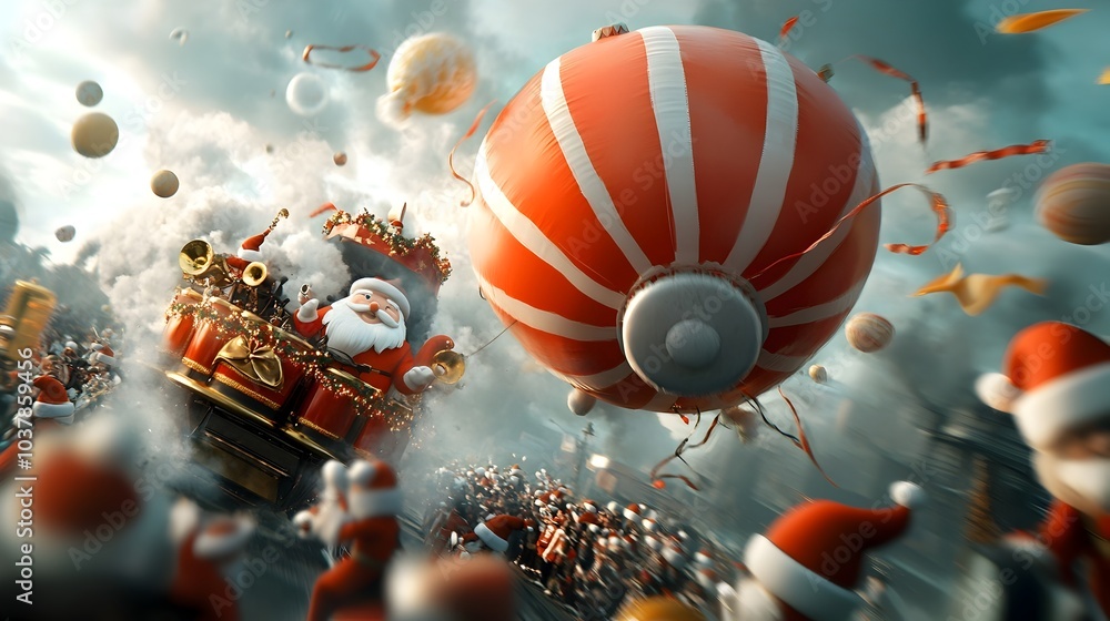 Festive Christmas parade featuring a lively marching band giant ...