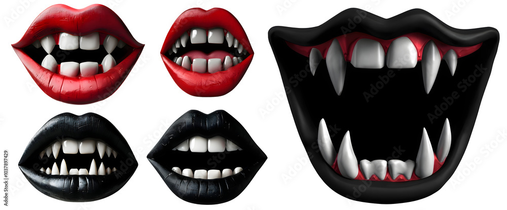 Vampire or demon opened Mouth with Fangs teeth, black color and red ...