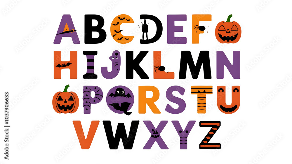 Cute halloween-themed alphabets on transparent background, png file ...