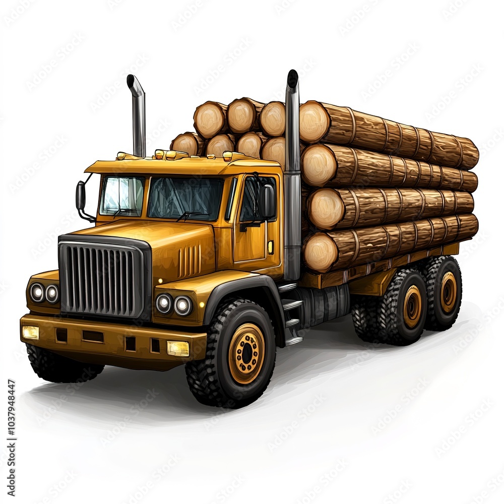 Logging truck clipart, forestry element, realistic style, loaded with ...