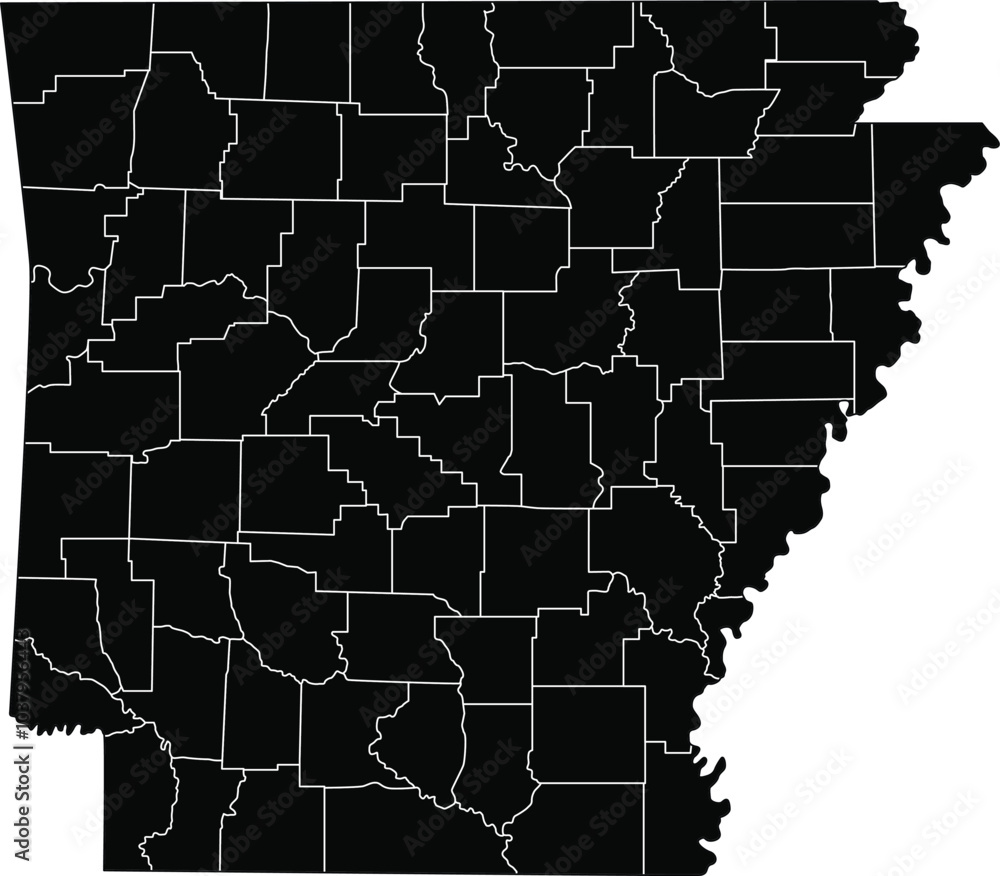 Detailed Black Silhouette vector Illustration of Arkansas map State and ...