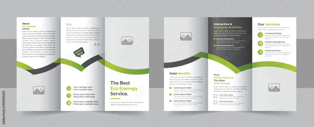 Solar energy trifold brochure template design, modern business trifold brochure layout Stock ...