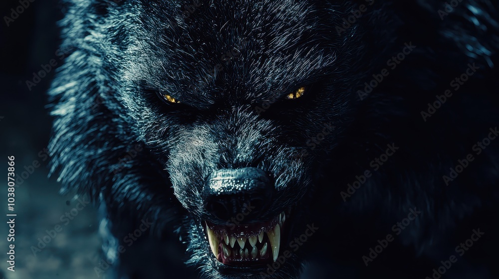Close-Up of an Evil Wolf Face in Darkness Stock Photo | Adobe Stock