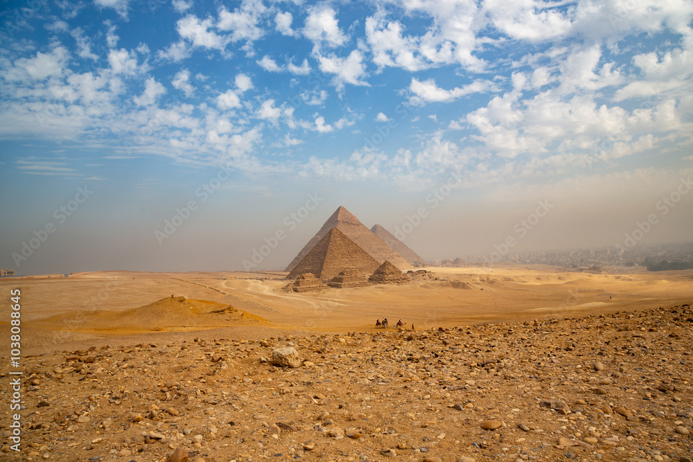 Egypt. Cairo - Giza. General view of pyramids from the Giza Plateau ...