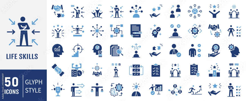 Life Skills icon set. Containing leadership, attitude, work ethics ...
