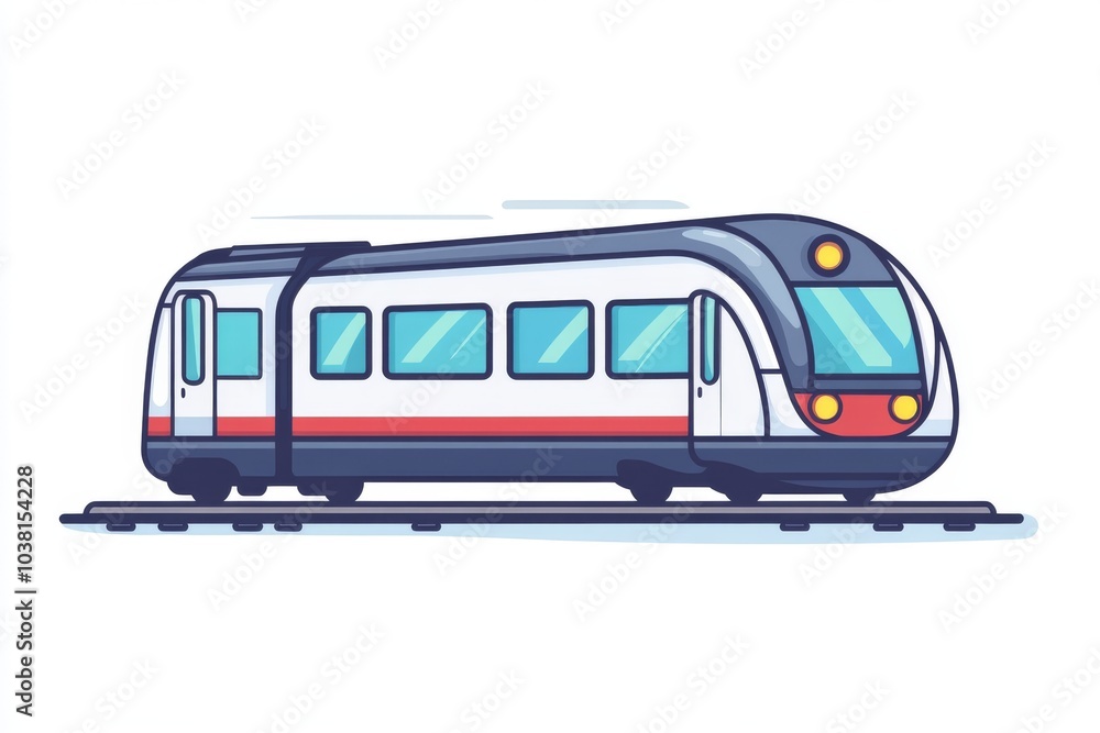 Cartoon Train Illustration Side View White Red Blue Modern Transport ...