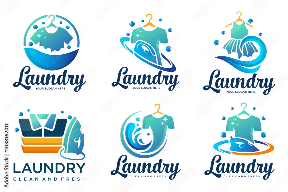clean laundry logo design . set of logos for laundry service . Vector ...