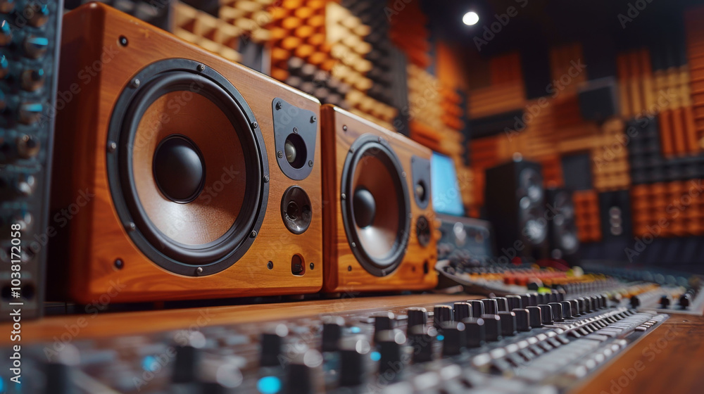 High fidelity speakers in professional audio studio create immersive ...