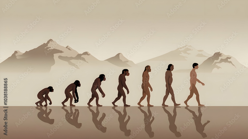 The evolution of man from ape to modern man, silhouette evolution concept depicting human ...