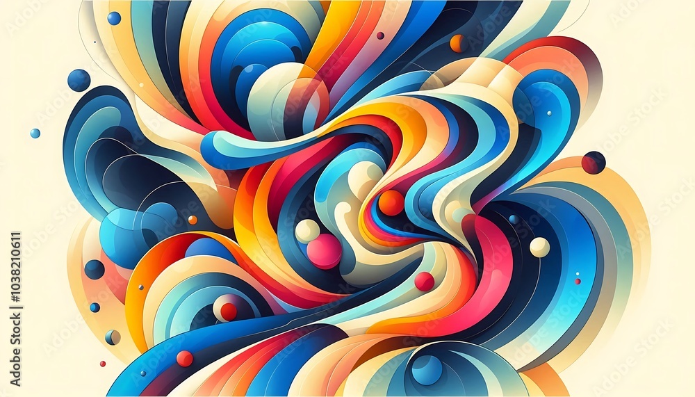 Dynamic abstract composition with overlapping organic shapes in bright ...