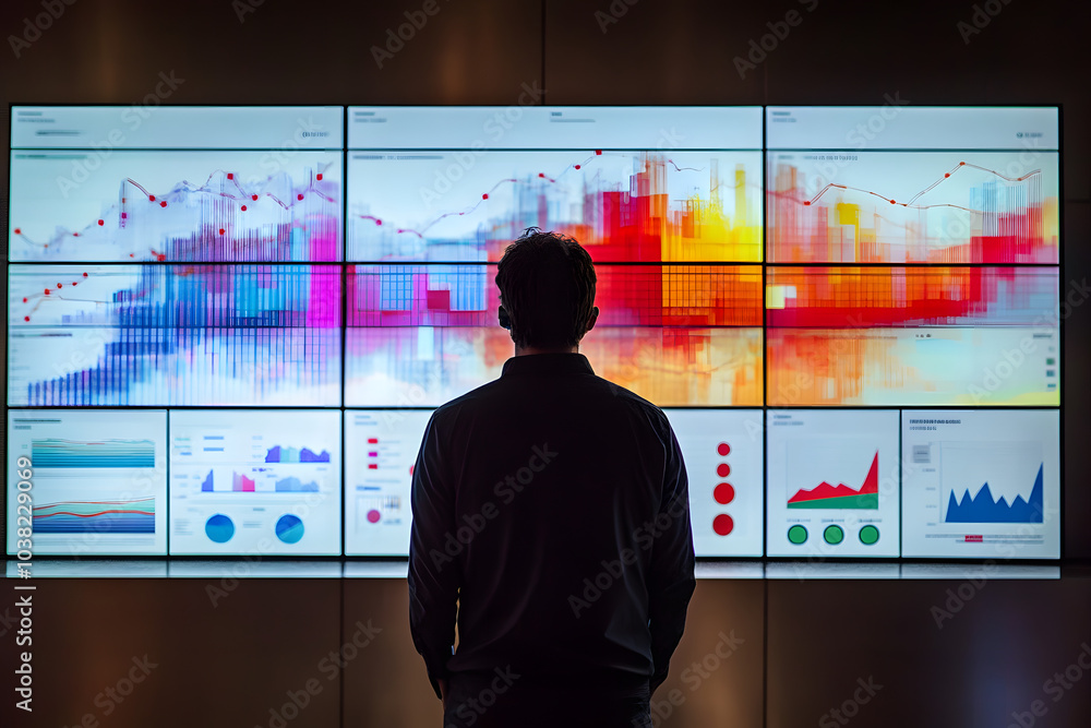 A person editing a digital presentation on a large screen, using color ...