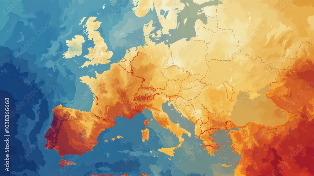 A heat map of Europe showing temperature variations across the ...