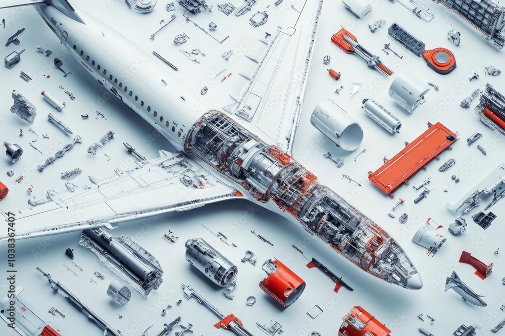 Various aircraft components integrated with detailed illustrative ...
