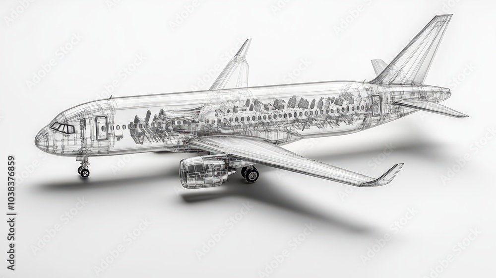 Transparent Wireframe Airplane Design Render 3D Model Illustration ...