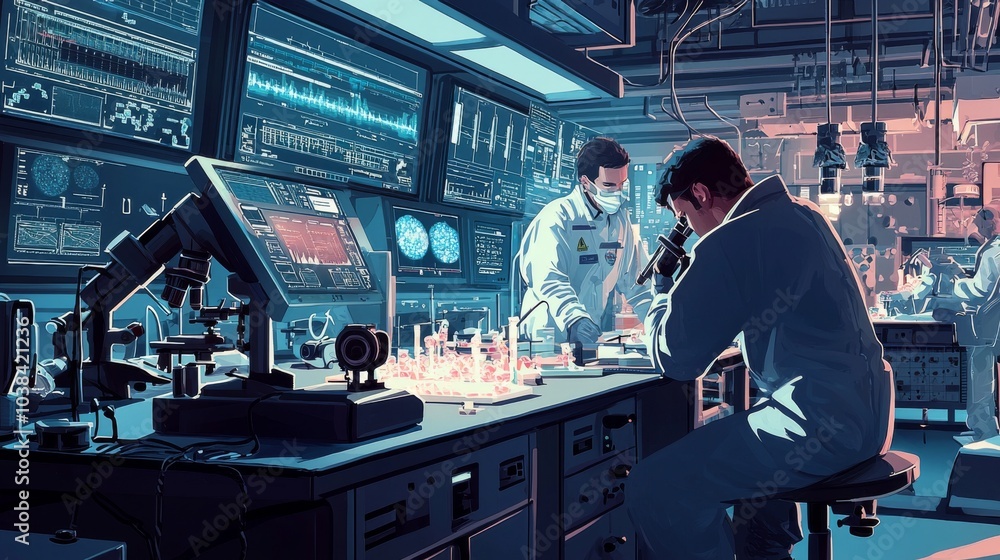 Research Lab on Earth : Scientists in a research laboratory studying ...