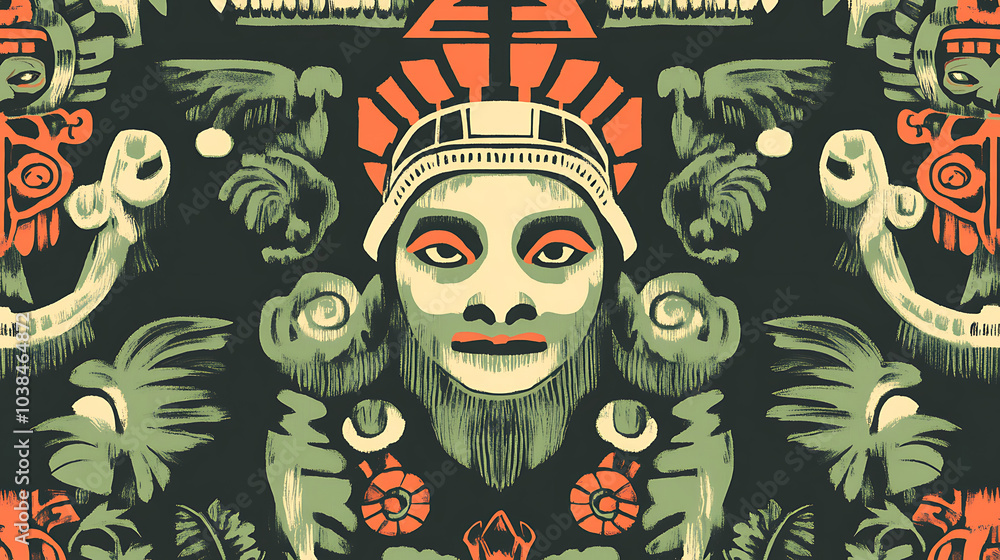 Lenca cultural symbols in seamless fabric pattern featuring intricate ...