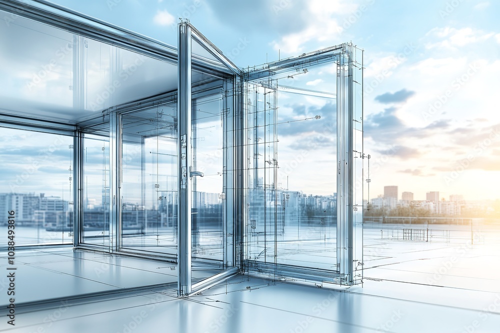 Aluminum frames that open with a blueprint background. Generative Ai ...