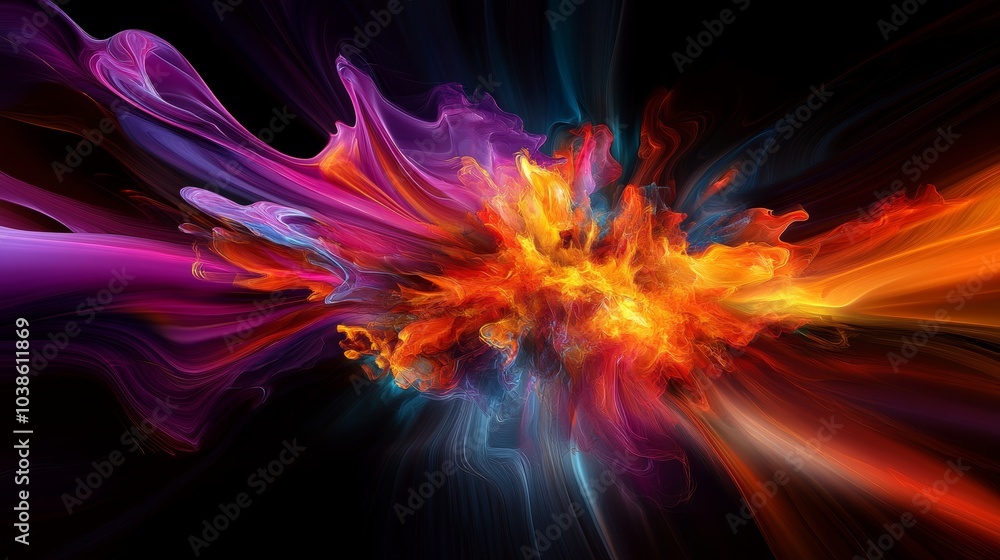 A vibrant explosion of energy, showcasing the power of nuclear fission ...