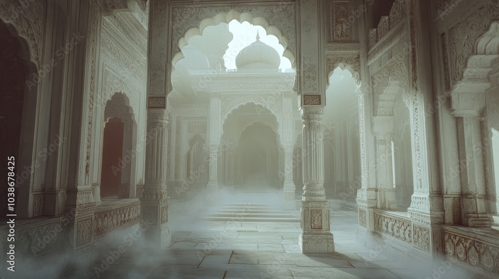 Breathtaking view of a grand, ancient Indian palace with intricate ...