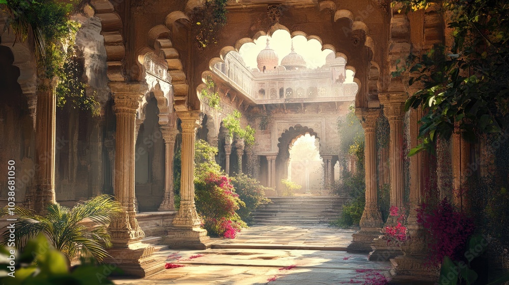 Romantic breeze flows through the arches of an ancient Indian palace ...