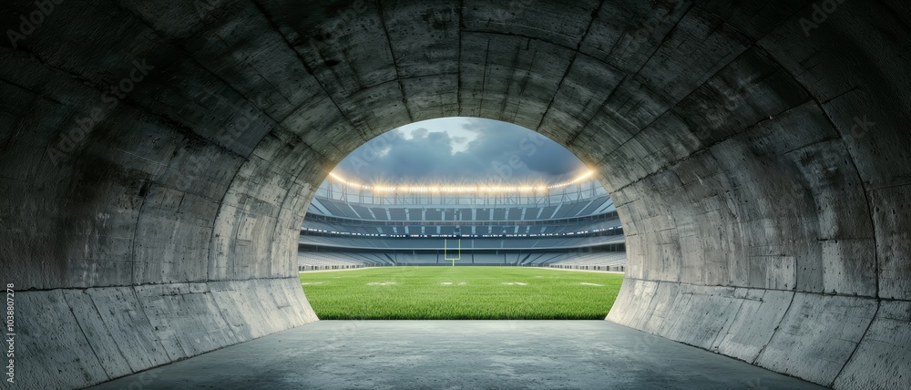Imposing Concrete Tunnel View to Football Stadium, Cinematic Depth and ...
