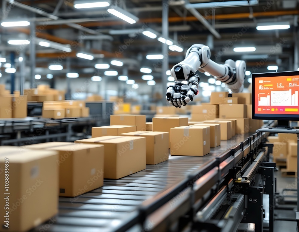 High-Tech Automated Logistics System with Conveyor Belt and Robotic Arm ...