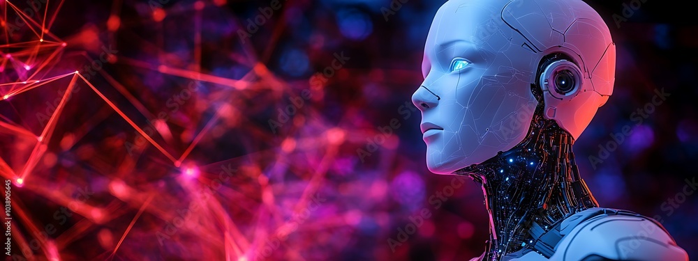 3D humanoid AI robot metaverse cyberspace digital world background, revolution of AI artificial ...
