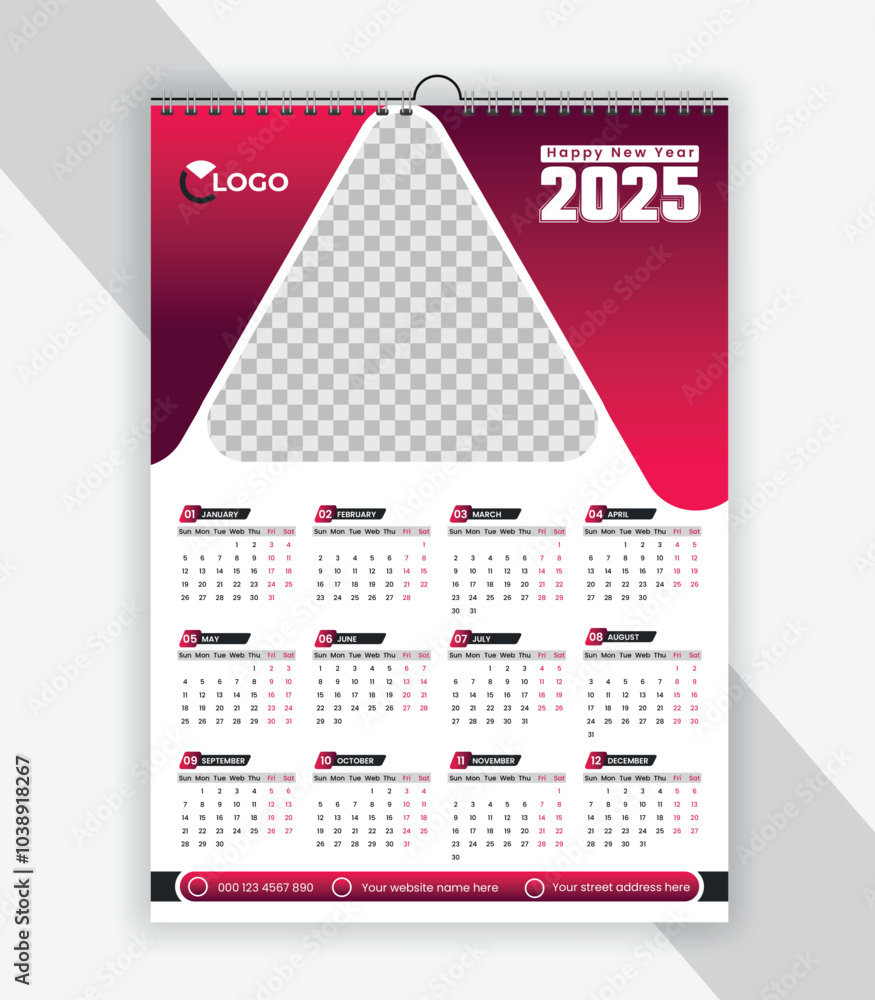 Vector de Stock Single page colorful travel agency wall calendar design ...